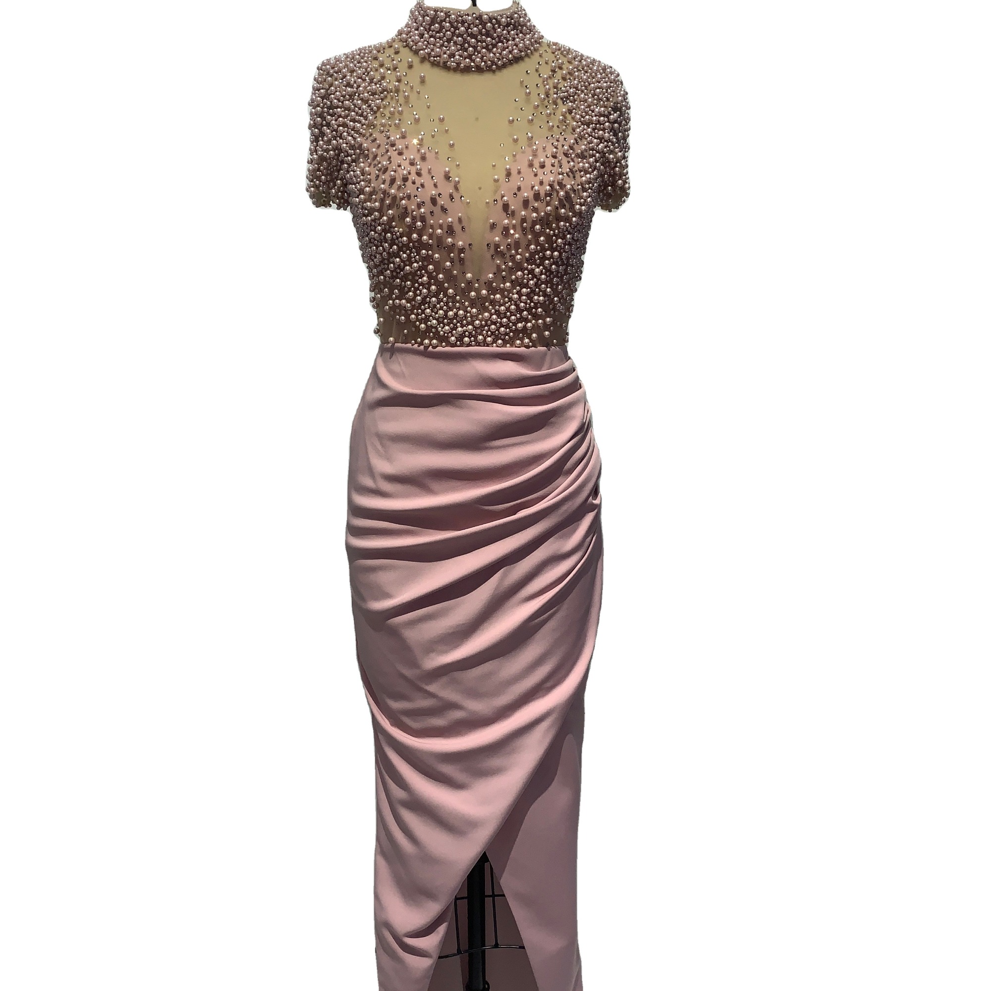 2022 latest high neck hand made beading elegant luxury ladies evening dress