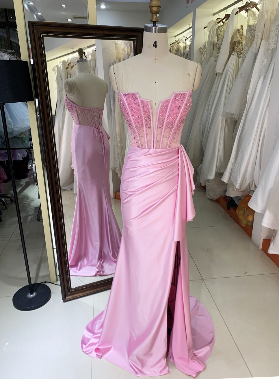 2025 Wholesale pink hand Beading Satin hand pleated Long Gown Fashion ...